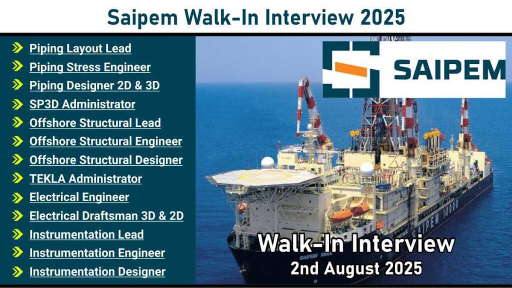 Saipem Walk-In Interview 2025 | Offshore Engineering Jobs Chennai